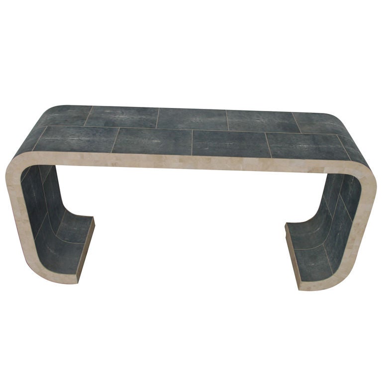 Waterfall Shagreen Console w/tessellated bone by Maitland Smith at 1stDibs