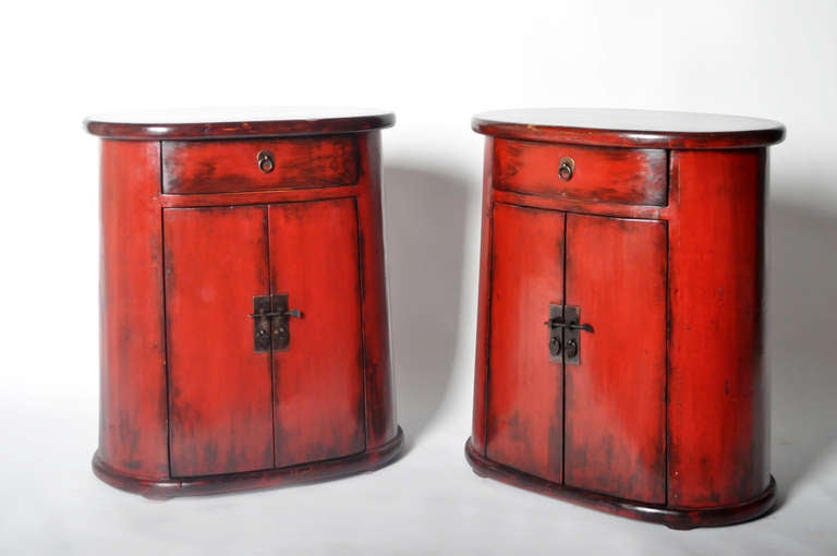 19th Century Pair of Oval Side Chests with Red Lacquer at 1stDibs
