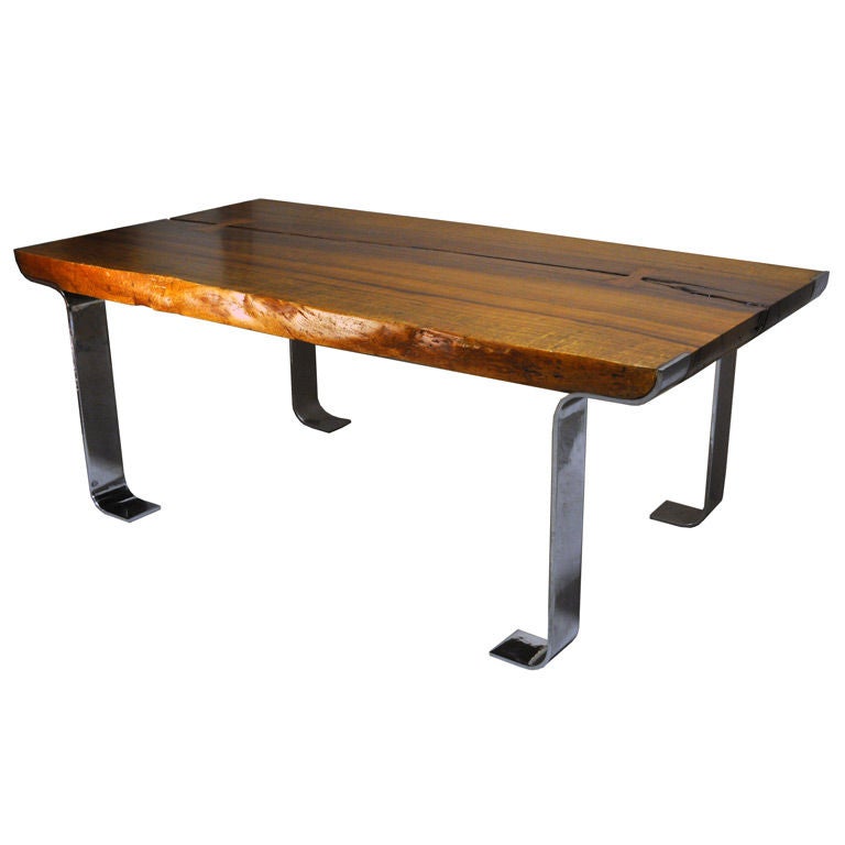 Big Slab of Organic Mango Wood Table with Chrome Legs at 1stDibs