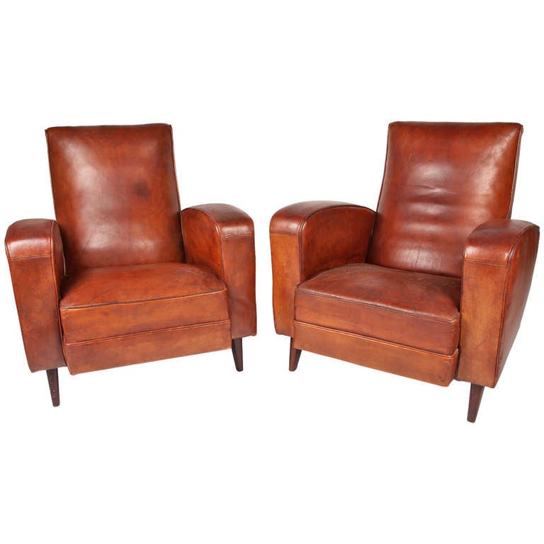 Pair of Leather Club Arm Chairs at 1stDibs