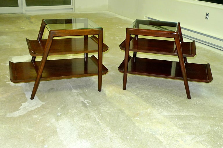 Pair of Mid-Century Modern Three Tier Step End Tables at 1stDibs