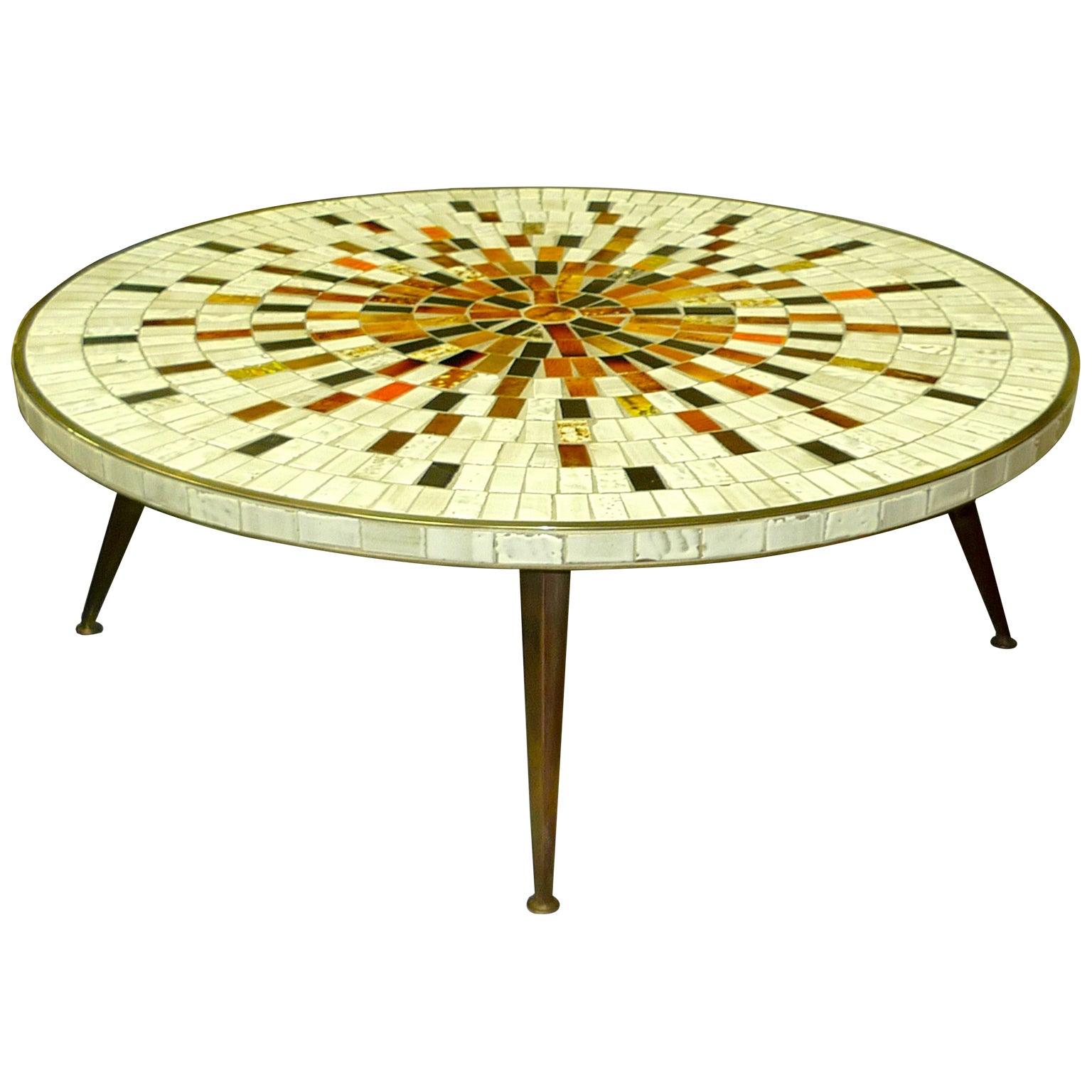 Mid-Century Glazed Ceramic Tile Cocktail Table with Brass Legs at 1stDibs