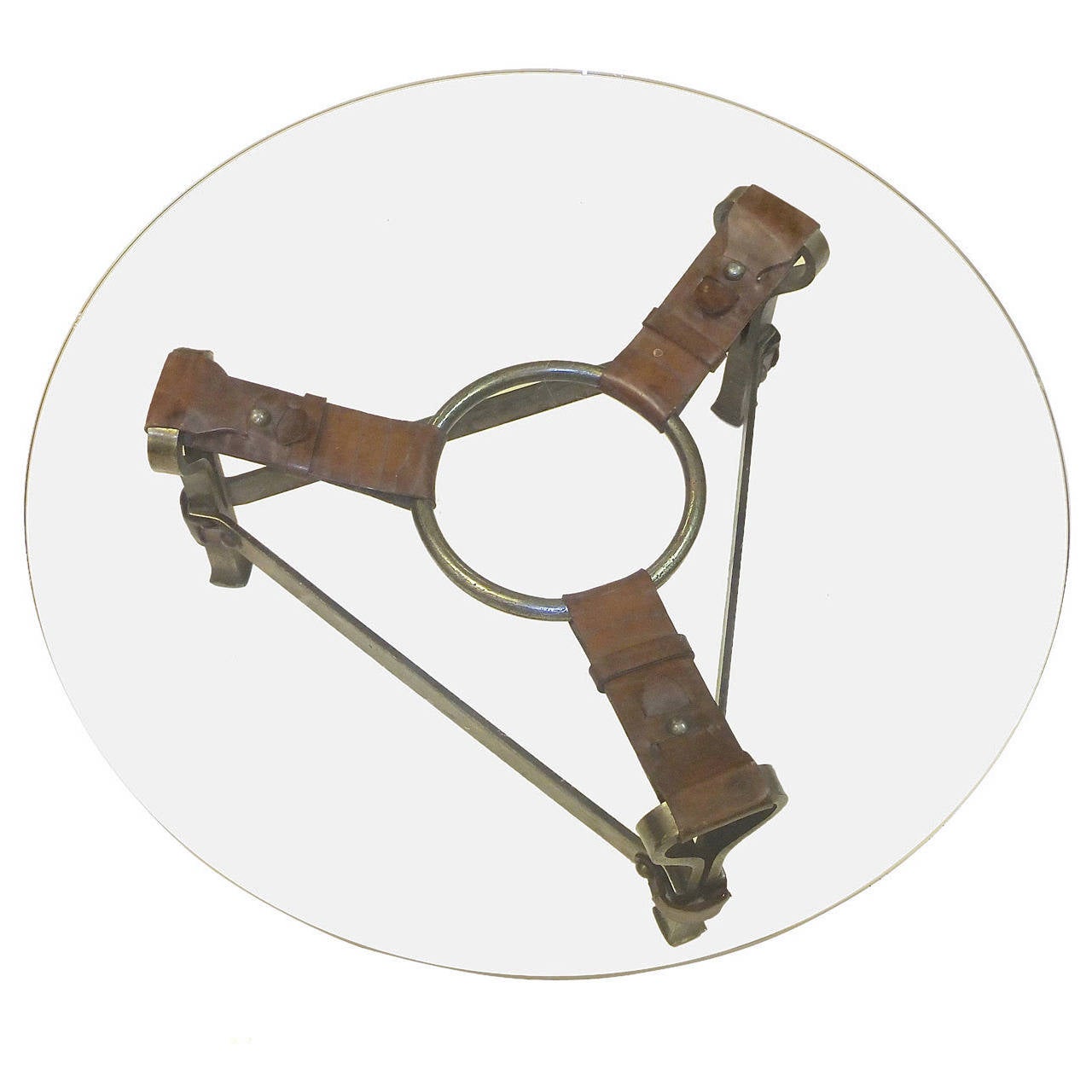 French 1950s 'Fer Forge' Leather Strap Cocktail Table at 1stDibs