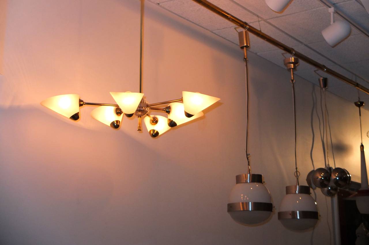 Asymmetric Brass and Plexi Six-Arm Chandelier at 1stDibs