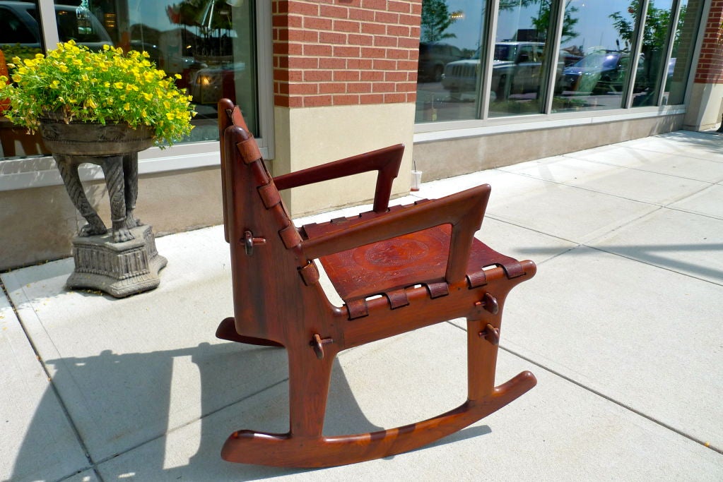 Ecuadorian Tooled Leather Rocking Chair - Peace Corps Project. at 1stDibs