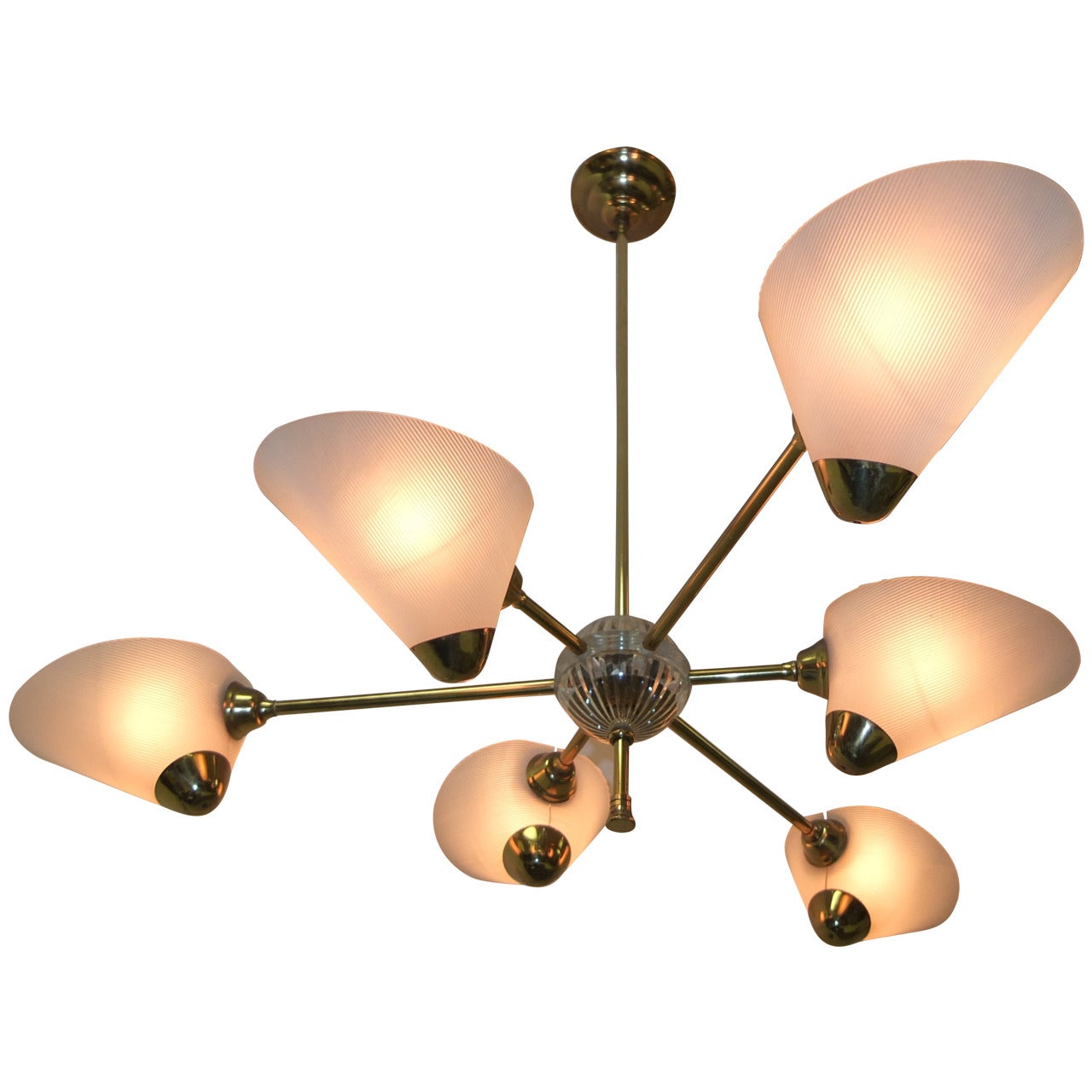 Asymmetric Brass and Plexi Six-Arm Chandelier at 1stDibs