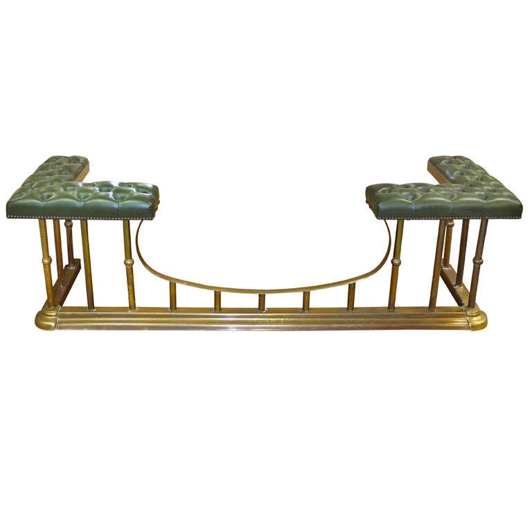 English Brass Club Fender withTufted Leather Seat at 1stDibs