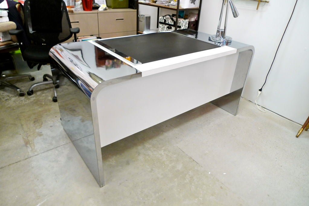 1970's Waterfall Desk in Chrome and White Laminate at 1stDibs