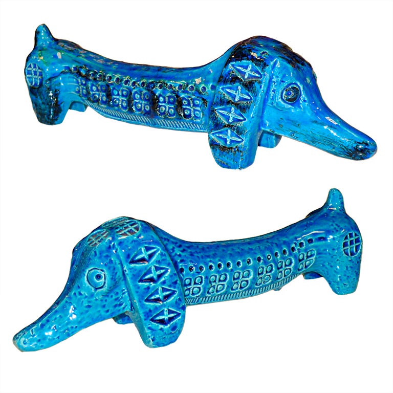 Pair of Rimini Blue Italian Ceramic Dachshunds at 1stDibs
