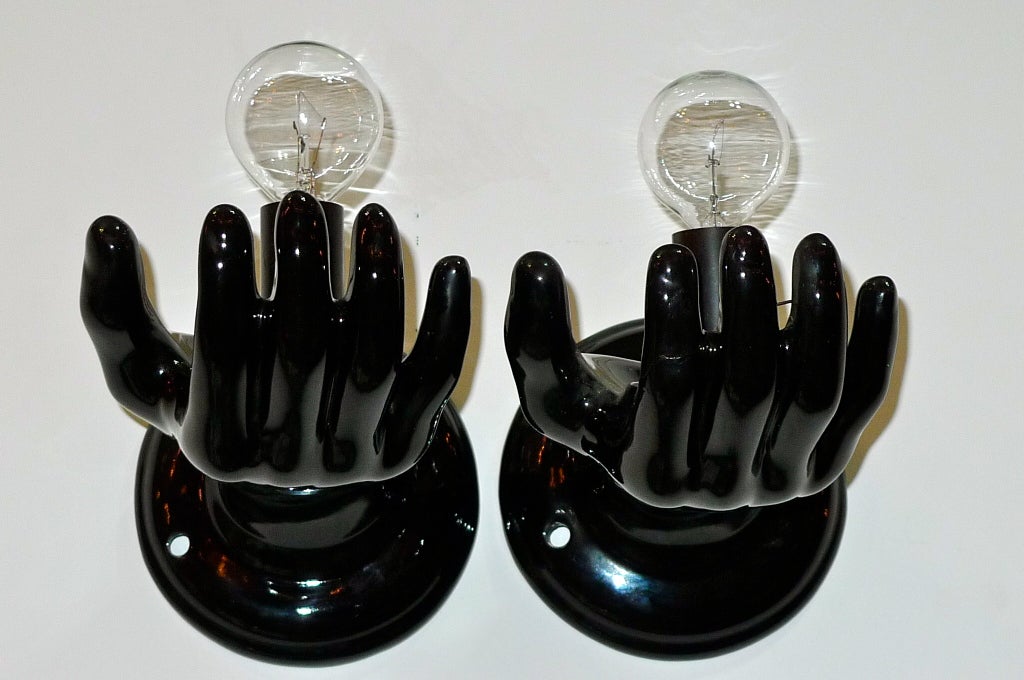 1960's Italian Ceramic Sconces in form of Black Hands at 1stDibs