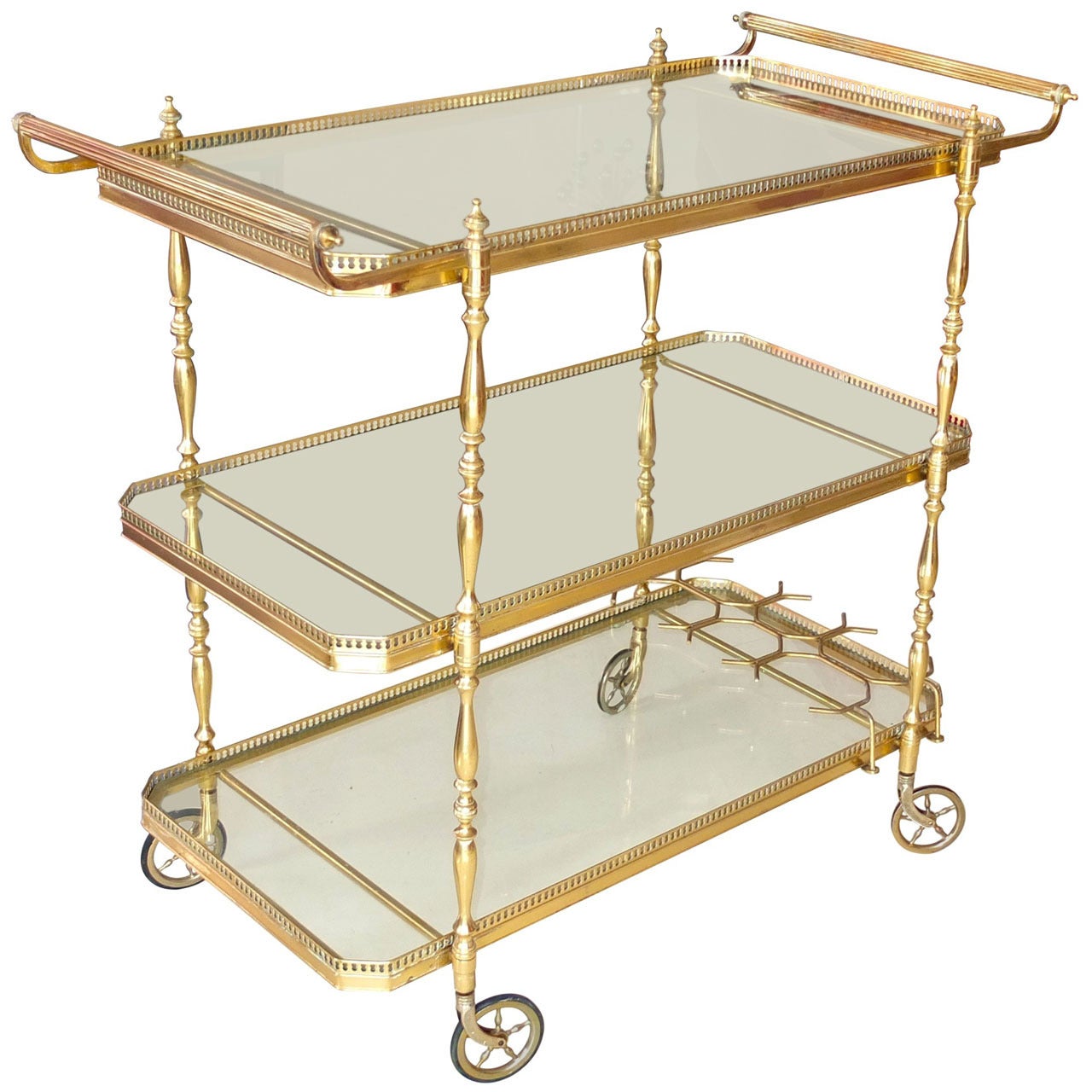 Vintage Italian Brass Three Tier Bar Cart at 1stDibs