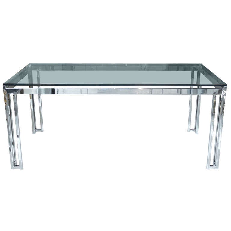 Milo Baughman Chrome and Glass Dining Table at 1stDibs