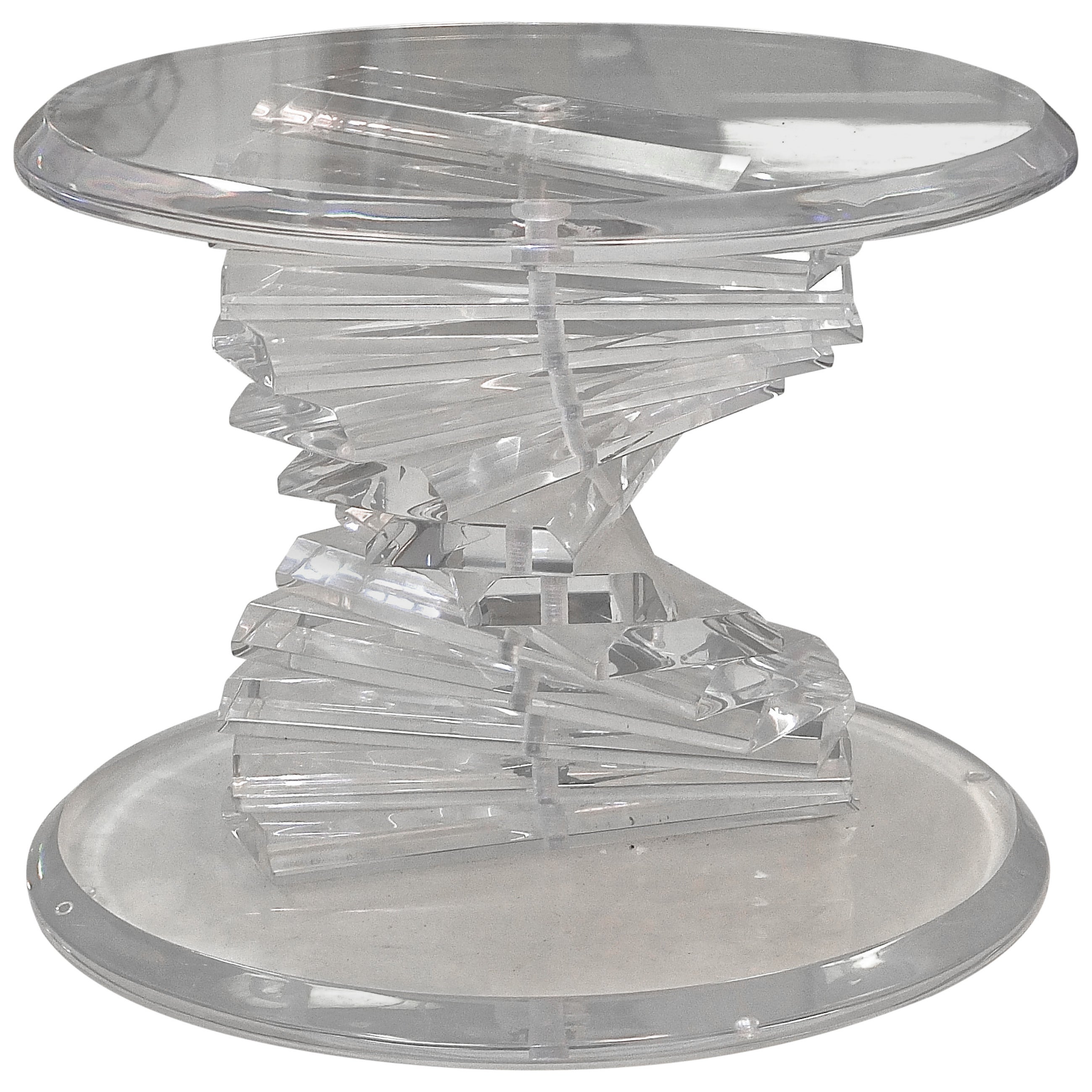 Mid-Century Lucite Spiral Stacked Block Round Table For Sale at 1stDibs