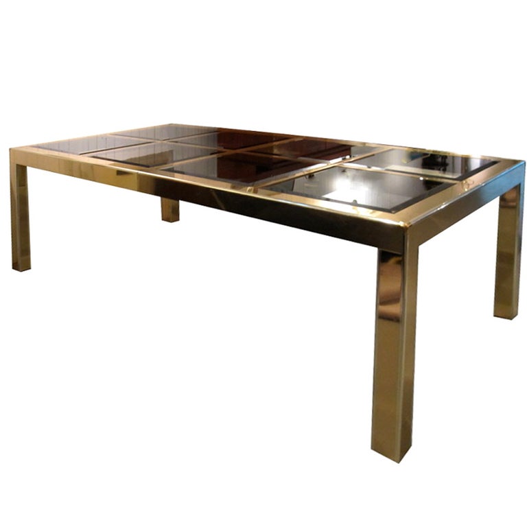 Mastercraft Brass Dining Table with Bronze Mirror Panel Top at 1stDibs