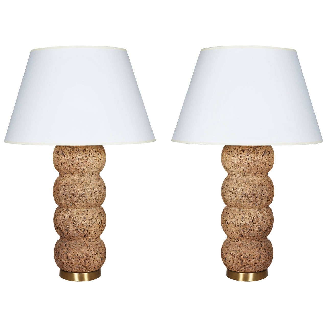 Pair of Mid-Century Cork and Brass Table Lamps at 1stDibs