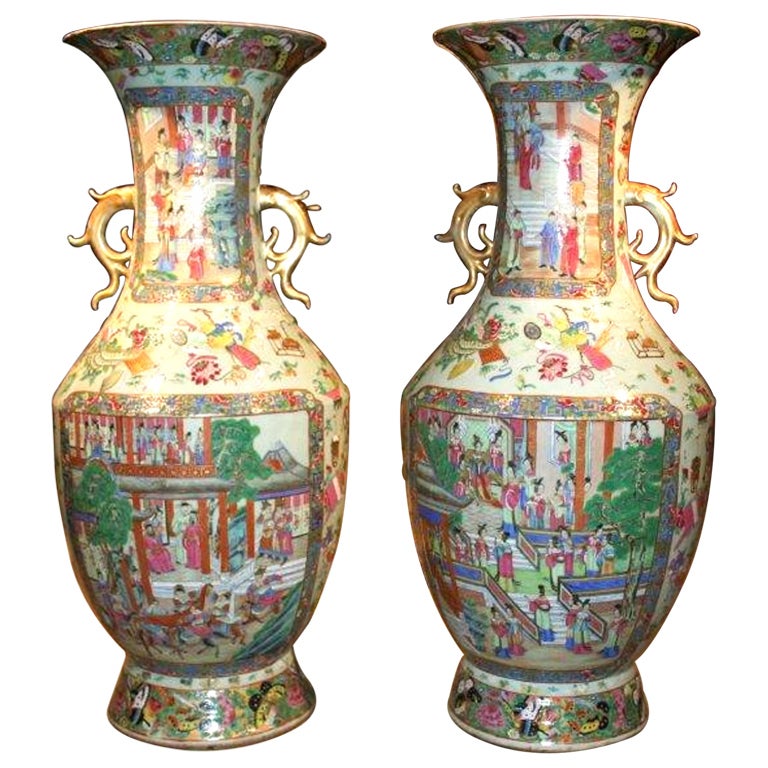 Fabulous Pair Of 19th Cent Canton Vases at 1stDibs