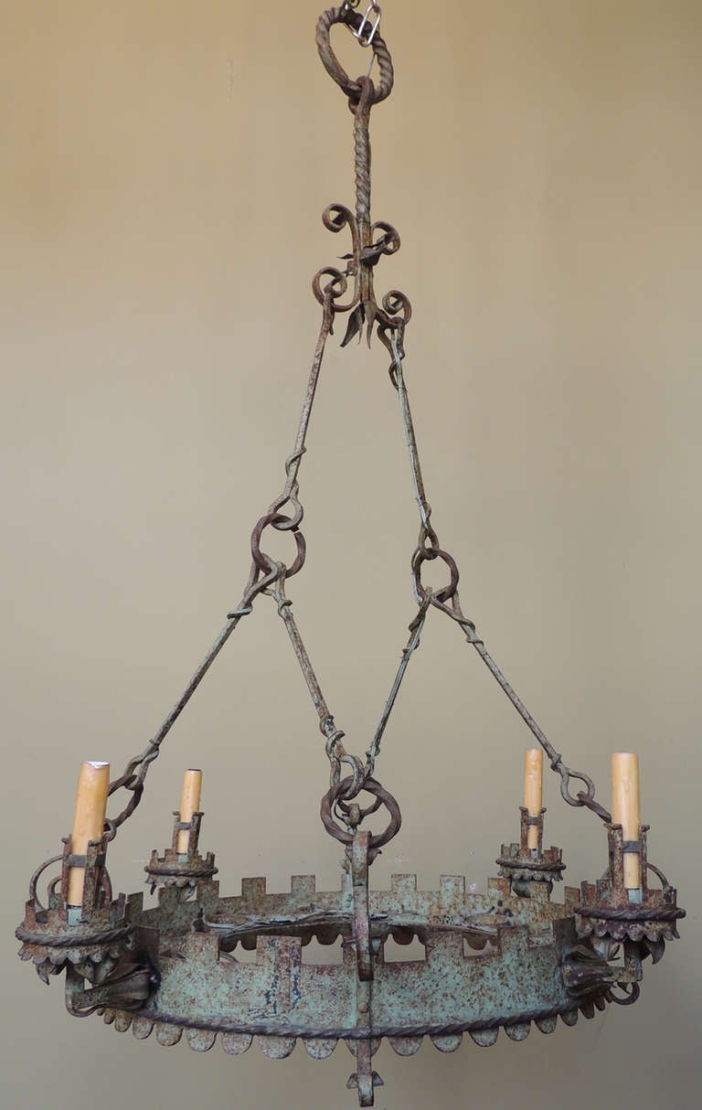 Spanish 1850s Hand Wrought Iron Chandelier at 1stDibs