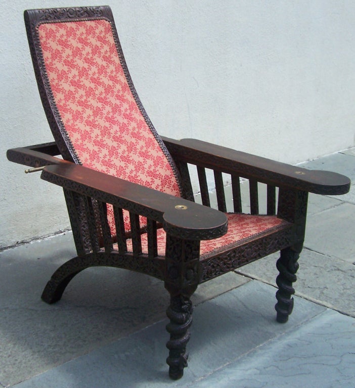 Mid 19th C Anglo-Indian Carved and Caned Campeche Chair For Sale at 1stDibs