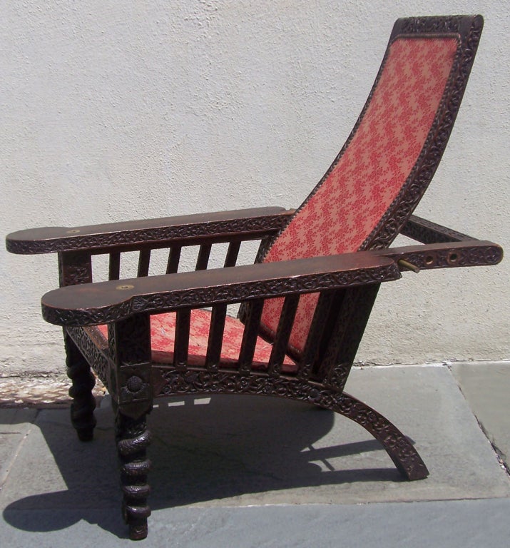 Mid 19th C Anglo-Indian Carved and Caned Campeche Chair For Sale at 1stDibs