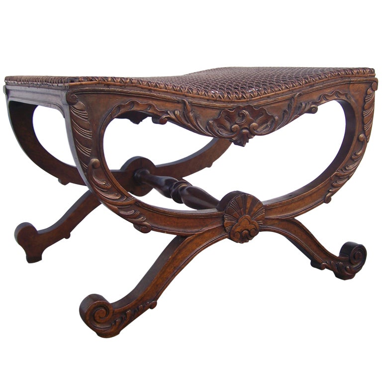 French Walnut Curule Bench at 1stDibs
