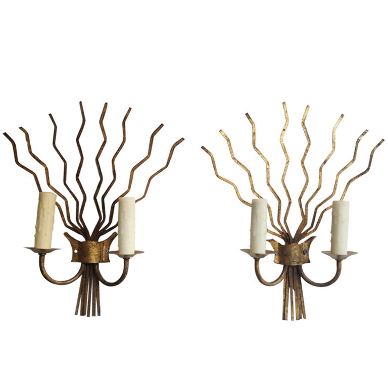 Pair of Early 20th C Barcelona Freeform Gilt Sconces at 1stDibs