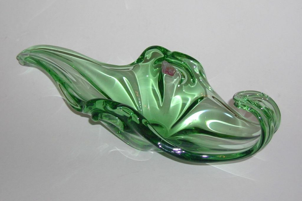 Free Form Green Murano Sculptural Bowl For Sale at 1stDibs