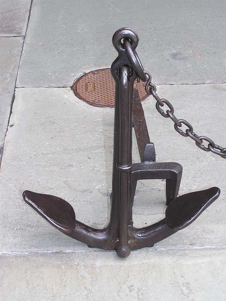 Pair of American Cast Iron Anchor Andirons at 1stDibs