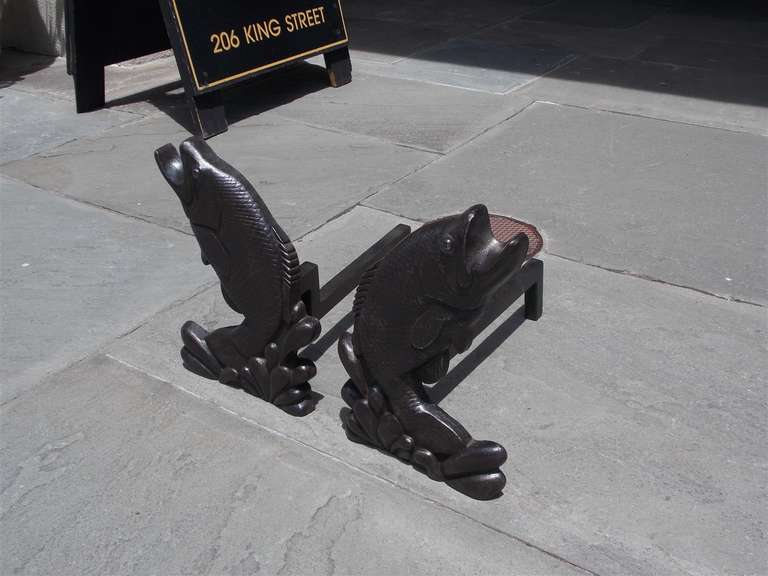 Pair of American Cast Iron Aquatic Fish Andirons, Circa 1900 For Sale ...