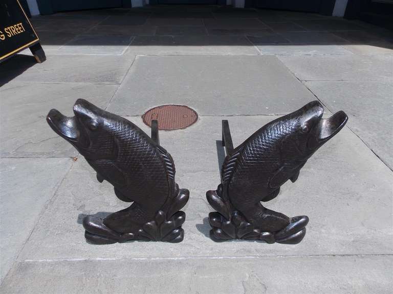 Pair of American Cast Iron Aquatic Fish Andirons, Circa 1900 at 1stDibs