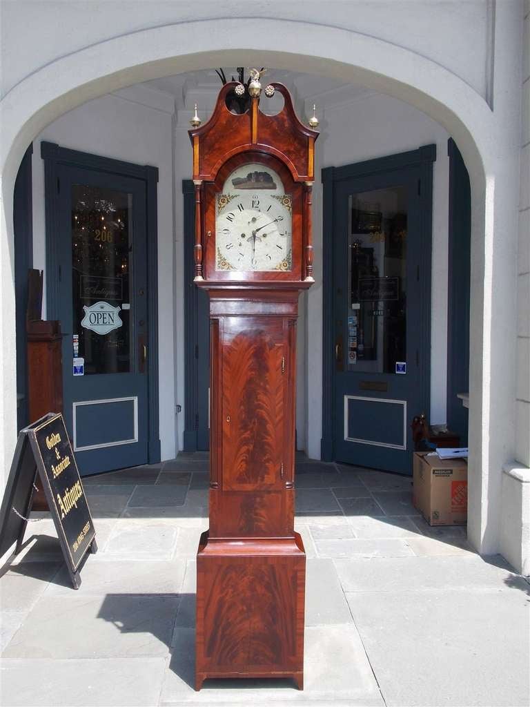American Mahogany Inlaid Tall Case Clock, NJ, Circa 1780 at 1stDibs