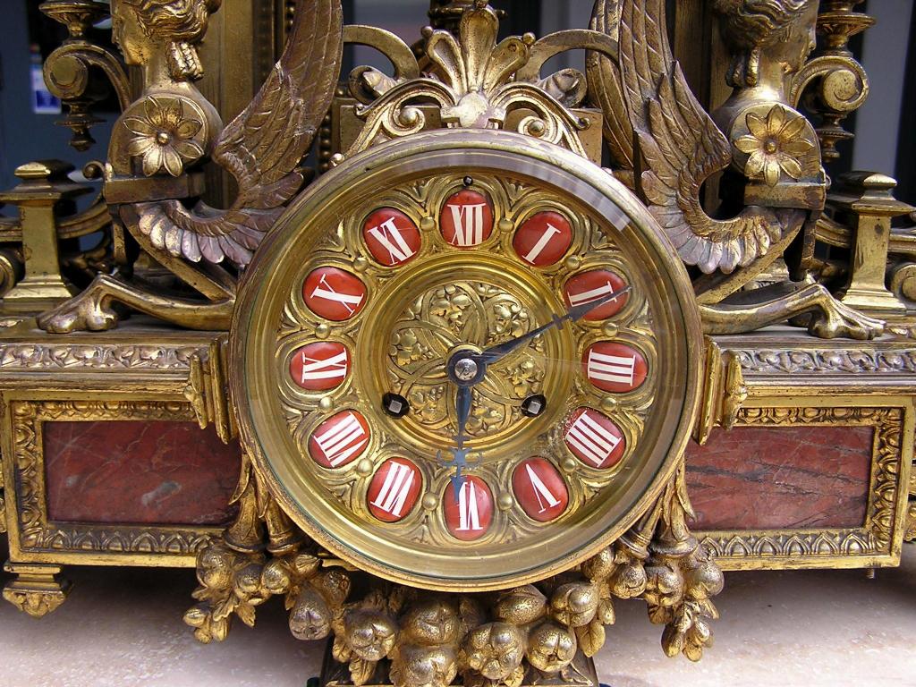 French Gilt Bronze and Marble Clock Set For Sale at 1stdibs