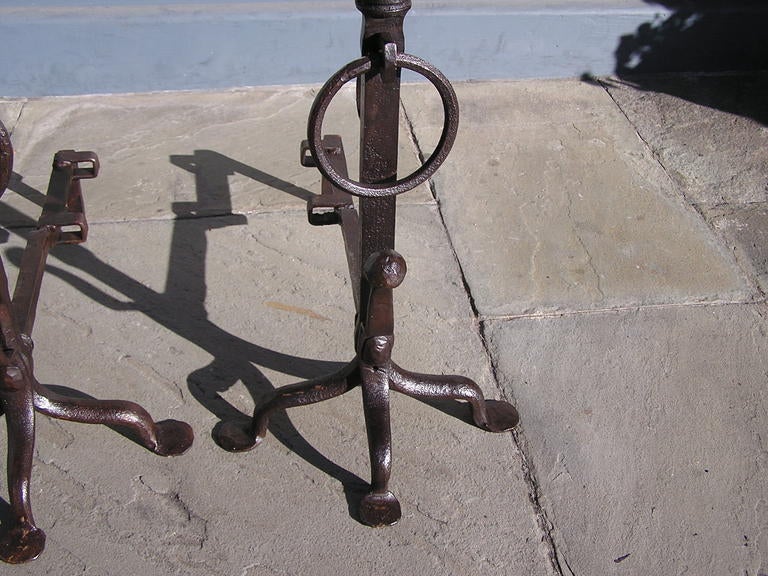 Pair of American Goose Neck Wrought Iron and Brass Ball Andirons. Circa ...