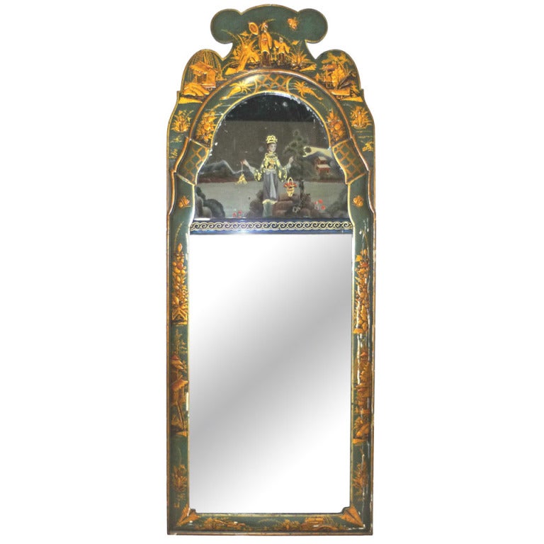 Dutch China Trade Green Lacquered and Eglomise Mirror C 1840 at 1stDibs