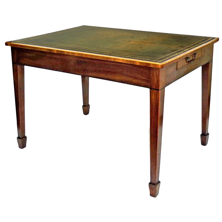 George III Leather Inset and Inlaid Mahogany Library Table at 1stDibs