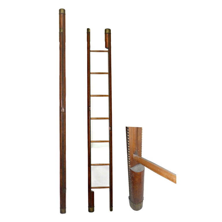 English Country House Leather Uphostered Folding Library Ladder at 1stDibs