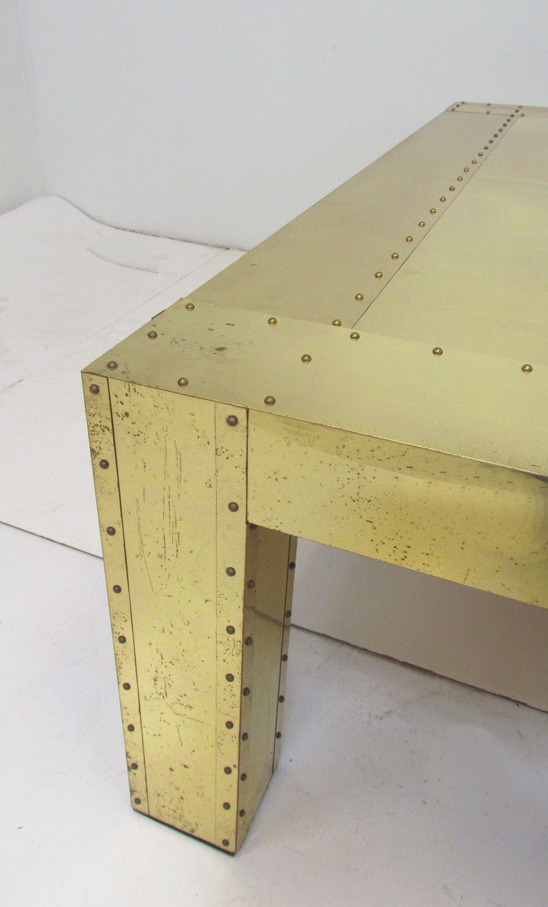Large Brass Clad and Studded Parsons Style Coffee Table ca. 1960s at ...