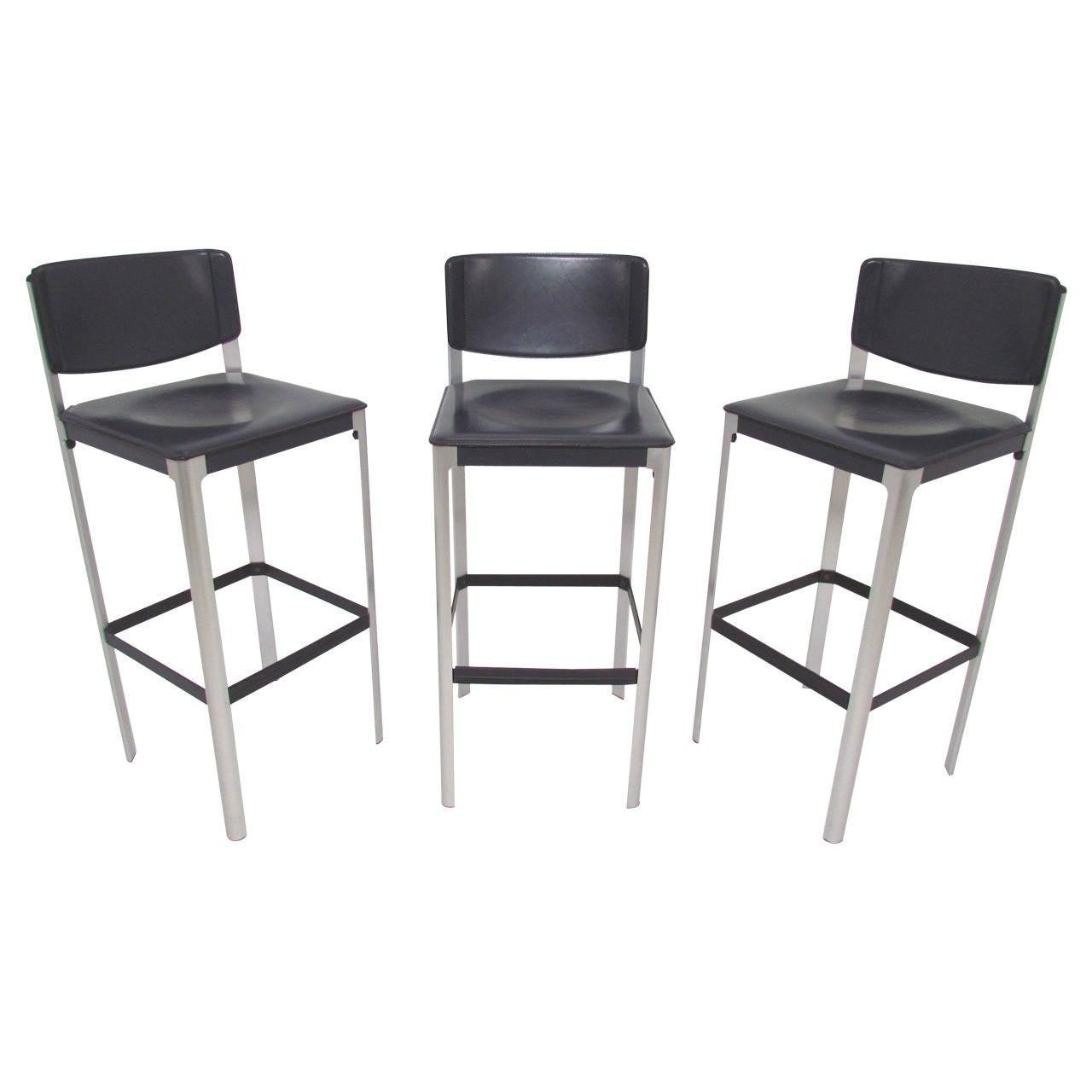 Set of Three Italian Leather Bar Stools by Matteograssi at 1stDibs