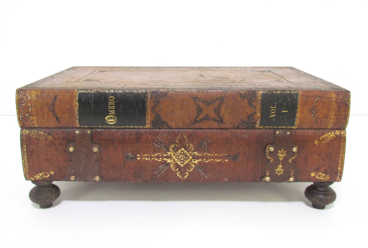 Italian Leather Book Form Table in manner of Maitland - Smith at 1stDibs