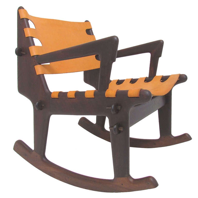 Sculptural Studio Craft Leather Sling Rocker ca. 1960s at 1stDibs