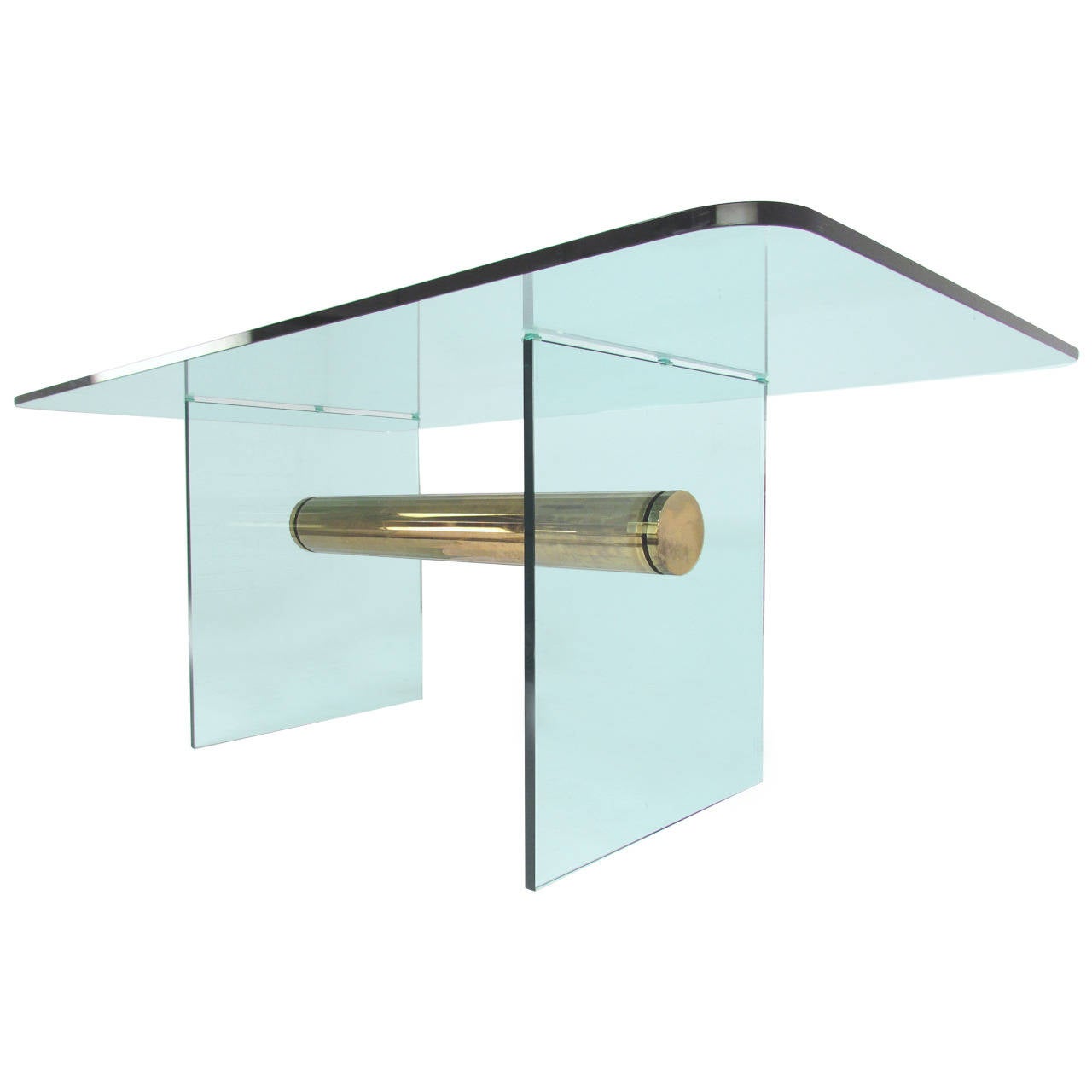 Pace Collection Dining Table by Leon Rosen in Glass and Brass at 1stDibs