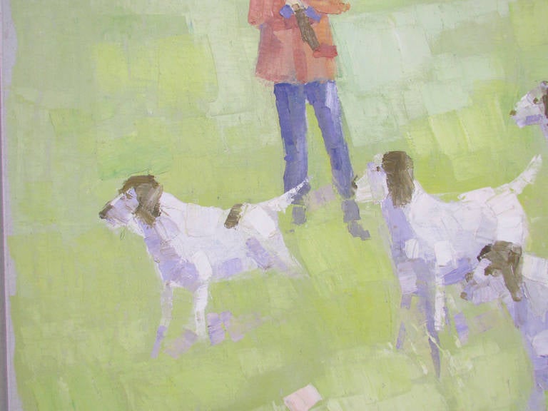 Modernist Oil Painting of a Hunting Scene by George Barrel, circa 1960s ...