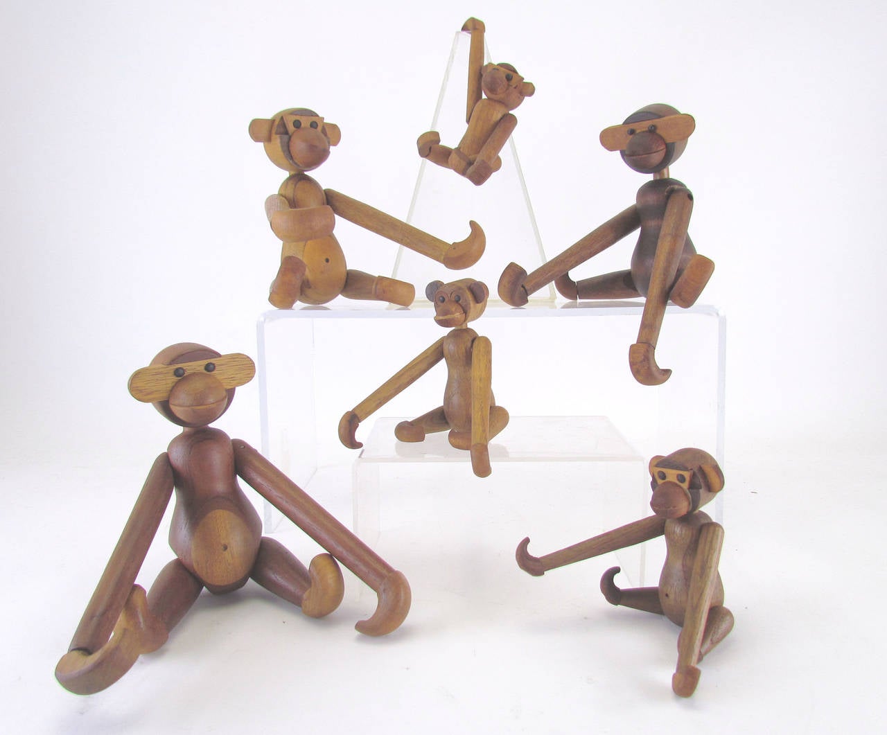 Mid-Century Modern Grouping of Bojesen Style Teak Monkey Toys at 1stDibs