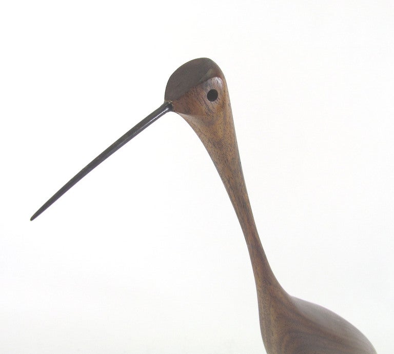 Hand Carved Teak Sculpture of a Wading Bird, ca. 1960s at 1stDibs