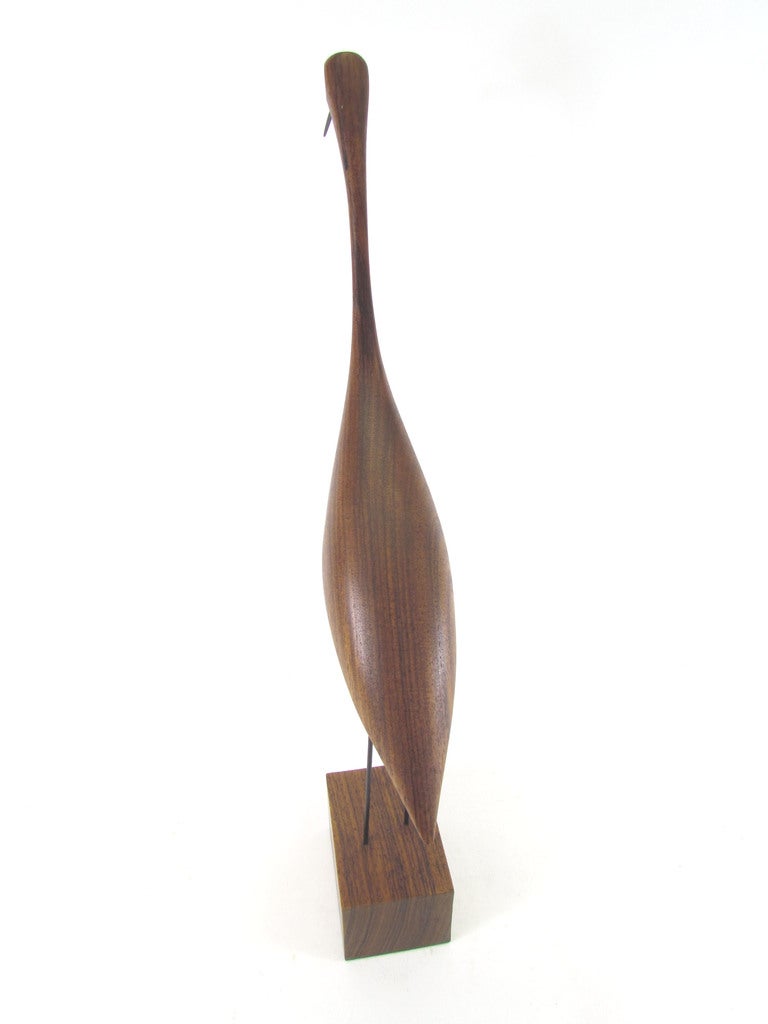Hand Carved Teak Sculpture of a Wading Bird, ca. 1960s at 1stDibs