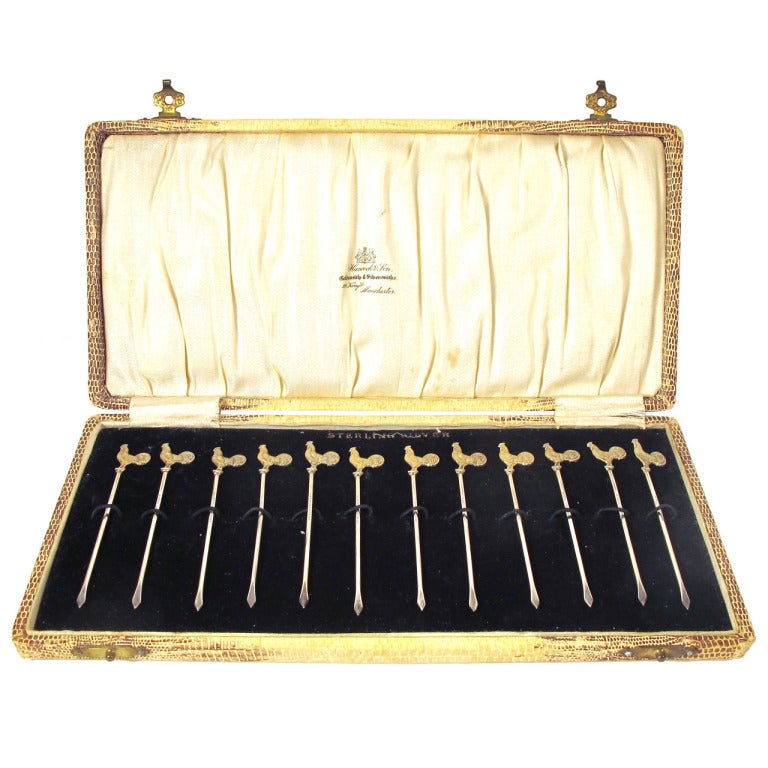 Set of Sterling Silver Cockerel Cocktail Sticks at 1stDibs