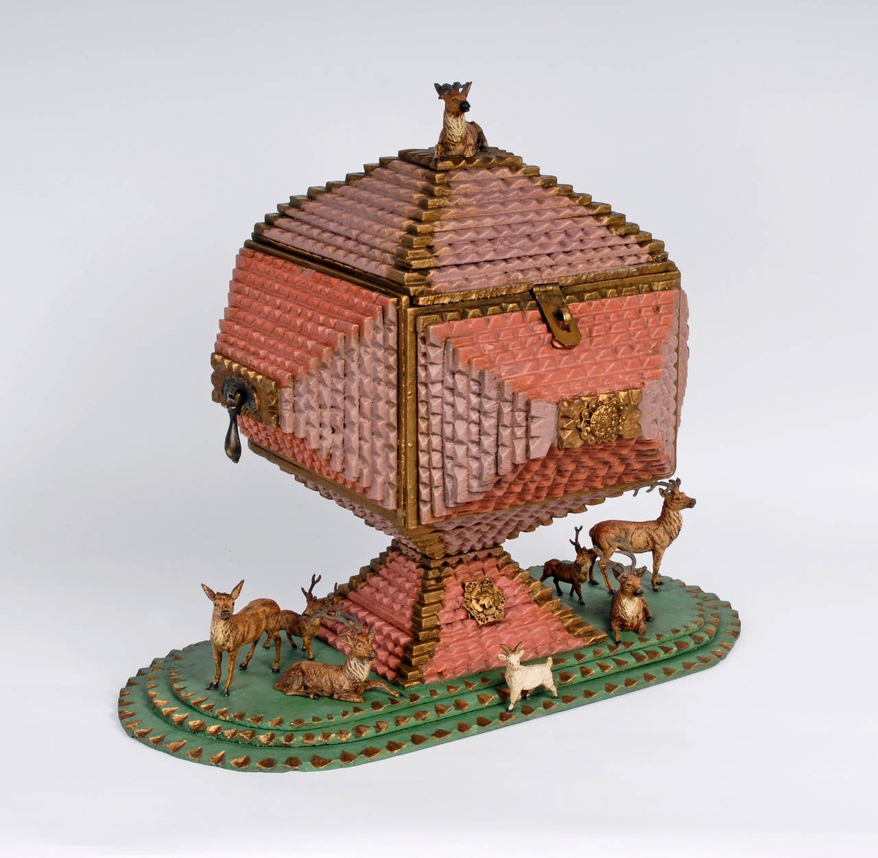 Exceptional Painted Tramp Art Box with Animals at 1stDibs