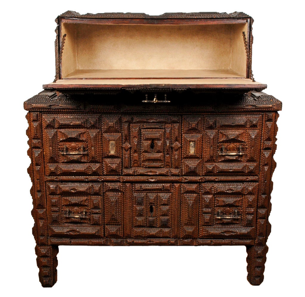 Fine Tramp Art Dresser with Mirrors, Drawers and Lift-down Top at 1stDibs