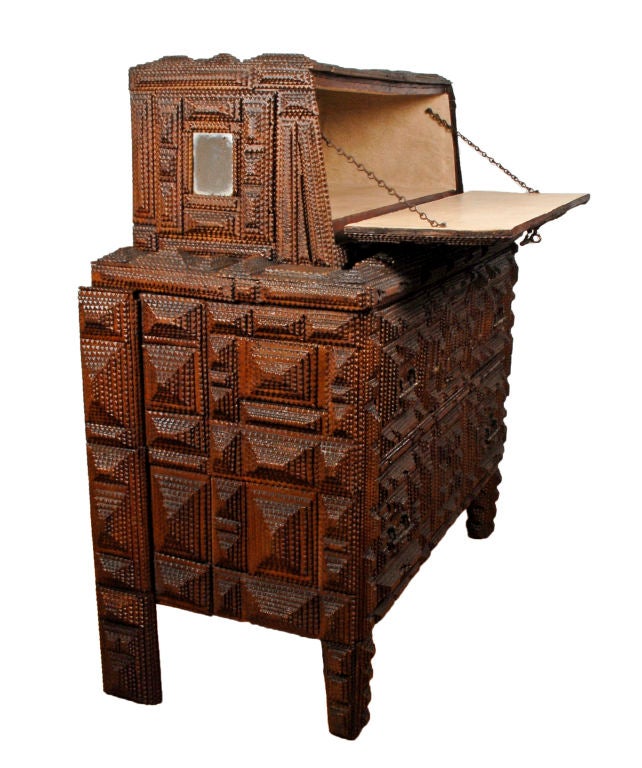 Fine Tramp Art Dresser with Mirrors, Drawers and Lift-down Top at 1stDibs