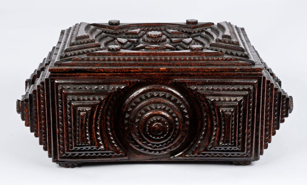 Fine Tramp Art Star Topped Box with Handles Illustrated in Book at 1stDibs