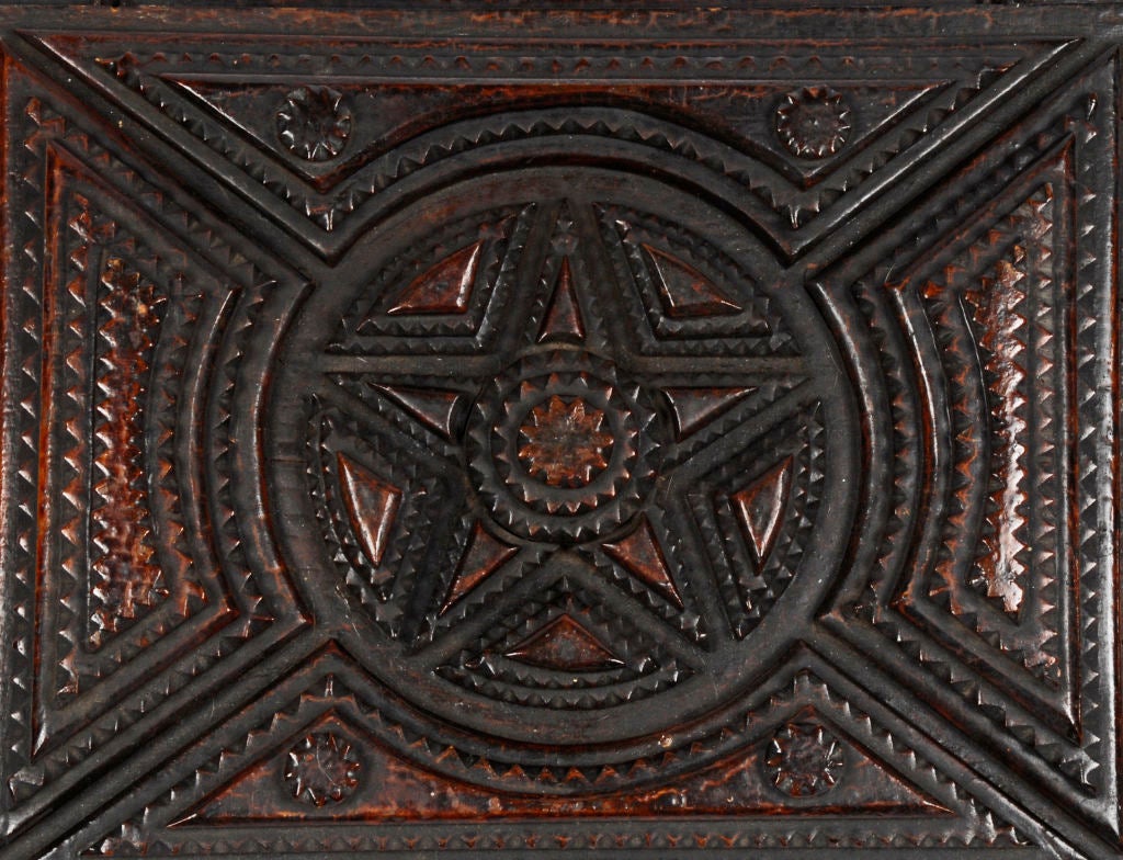 Fine Tramp Art Star Topped Box with Handles Illustrated in Book at 1stDibs